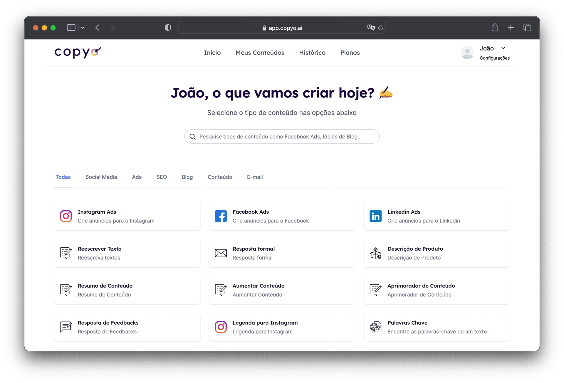 Copyo - Plataforma inteligente para produção de conteúdo.